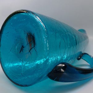 Blenko Glass 948 Bent Neck Decanter,midcentury Blenko Teal Blue Crackle ...