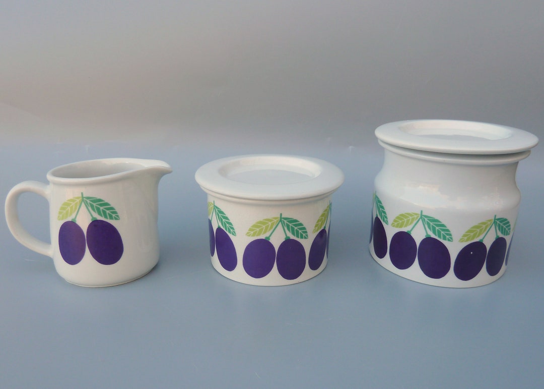 Arabia Pomona Pottery Set,arabia Finland Plums Sugar Creamer, Raija ...