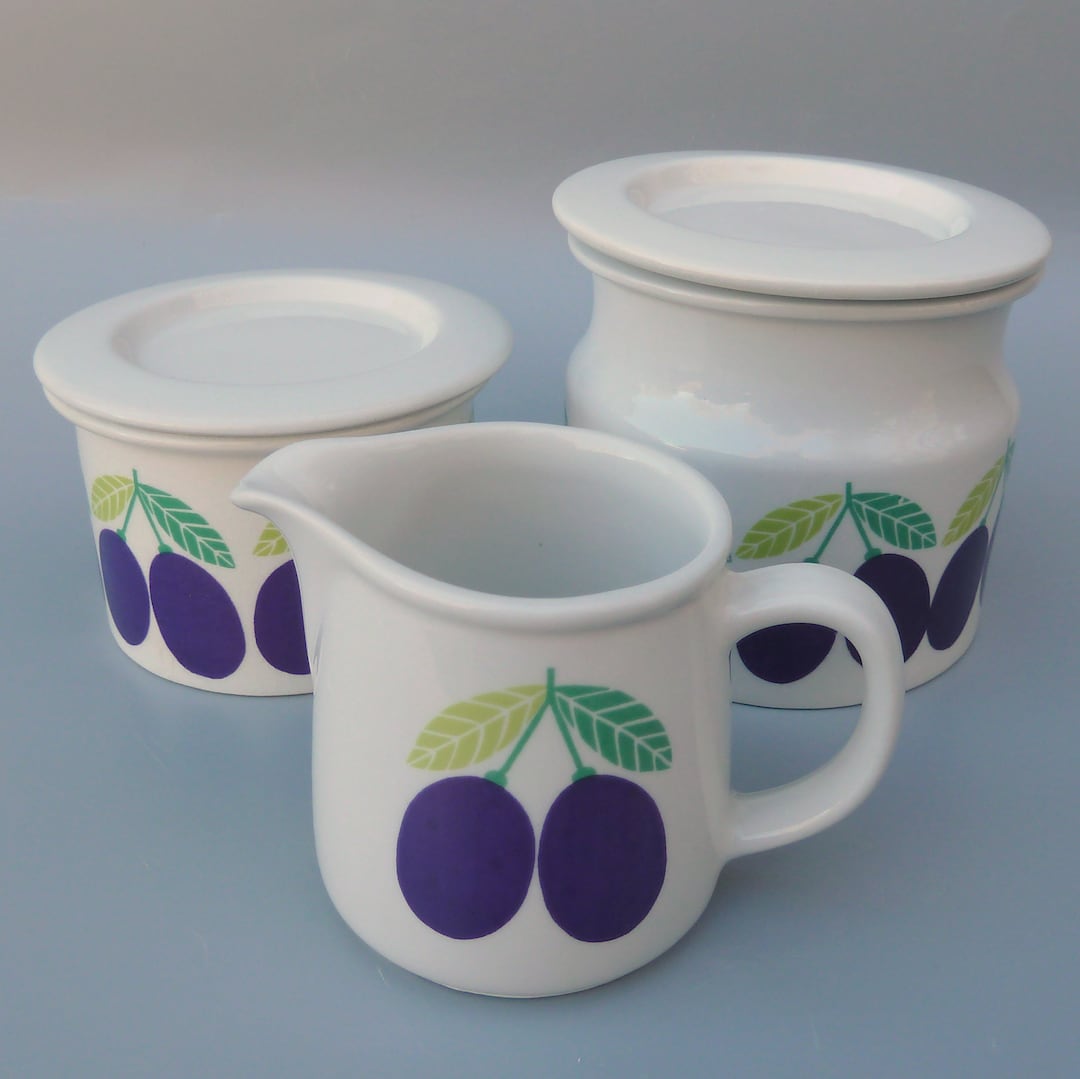 Arabia Pomona Pottery Set,arabia Finland Plums Sugar Creamer, Raija ...