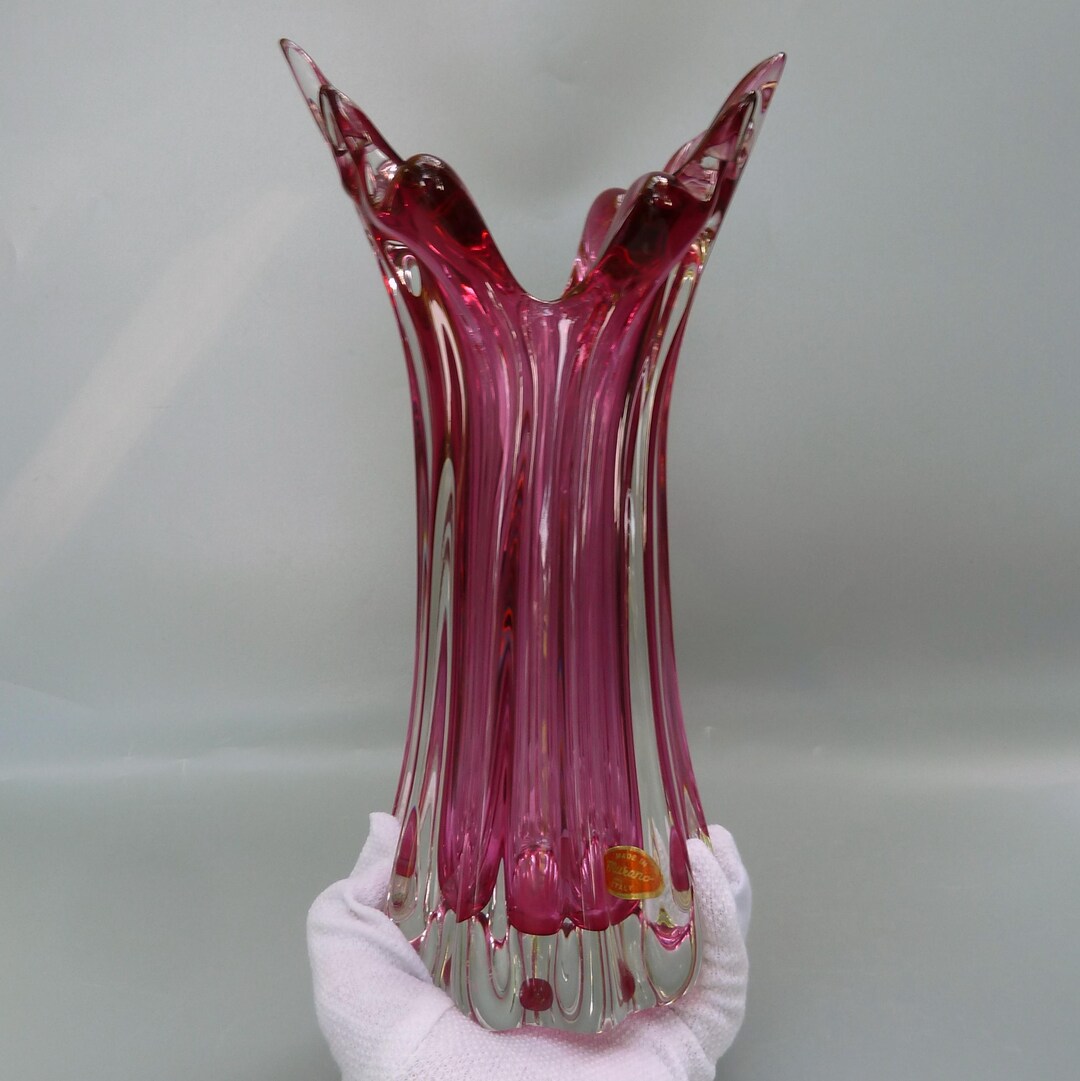 Archimede Seguso Sommerso Glass Vase Label, Signed Seguso Murano Glass ...