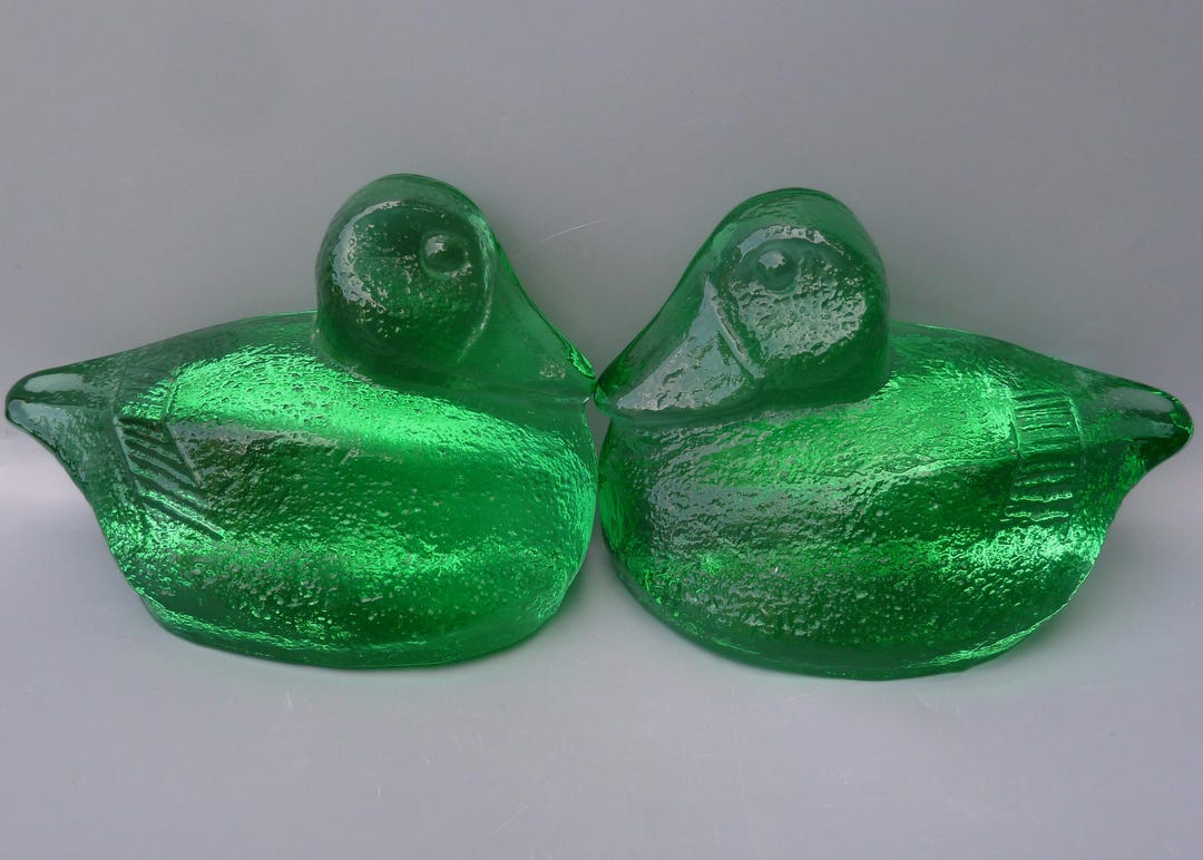 Blenko Glass Duck Bookends, Blenko Don Shepherd Bookends, Green Blenko ...