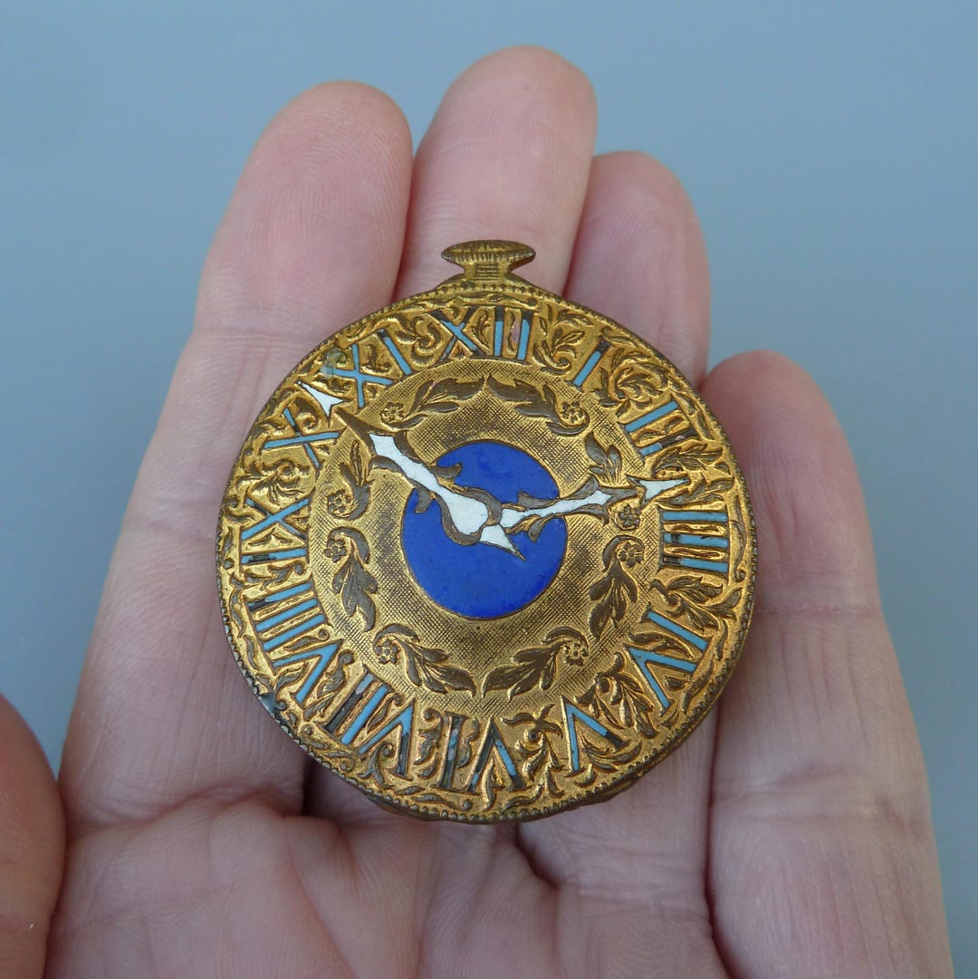 Gold Tone Pocket Watch Pill Box, Hand Painted Brass Snuff Box,french ...
