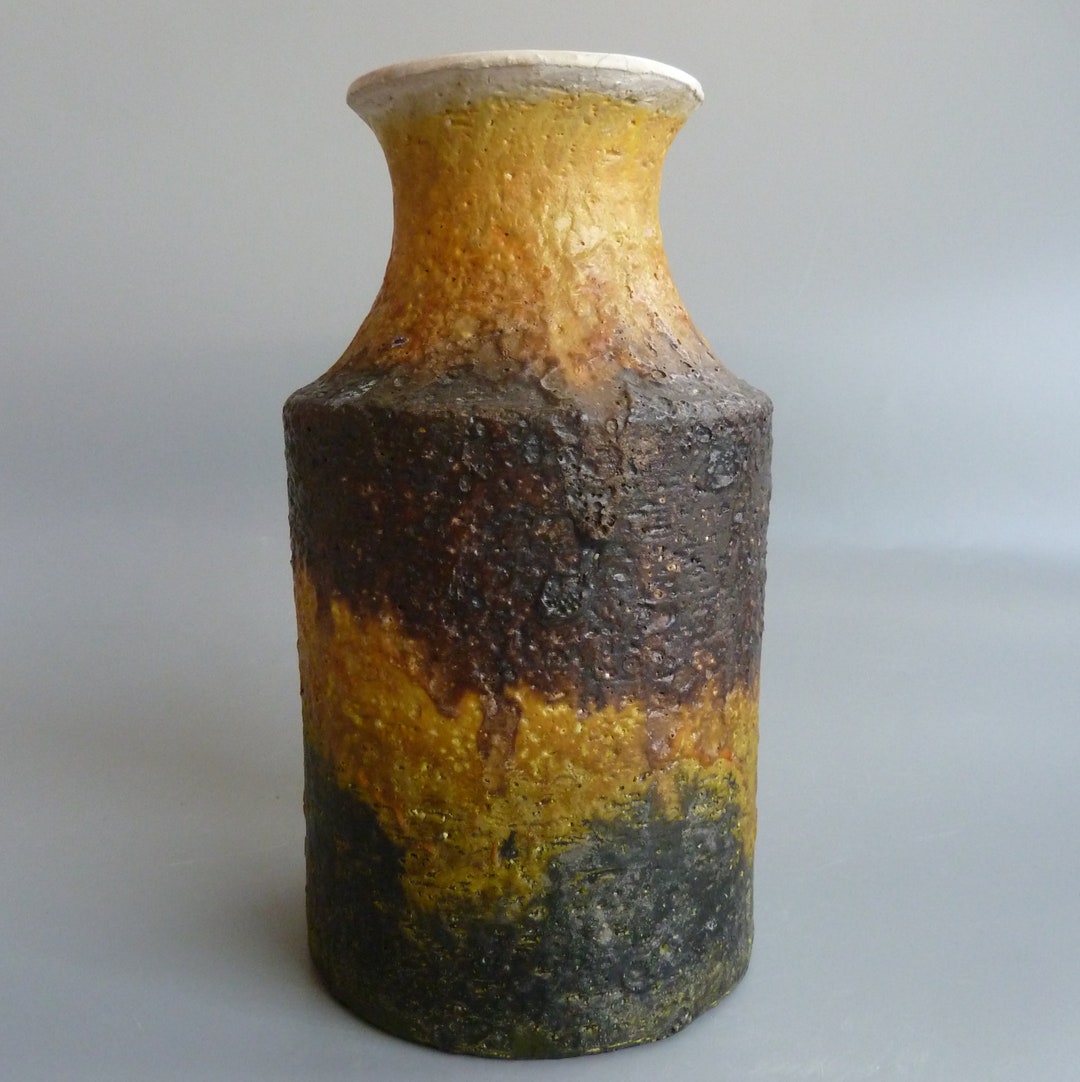 Marcello Fantoni Ceramic Vase, Fantoni Pottery Vase, Gold Fantoni Vase ...