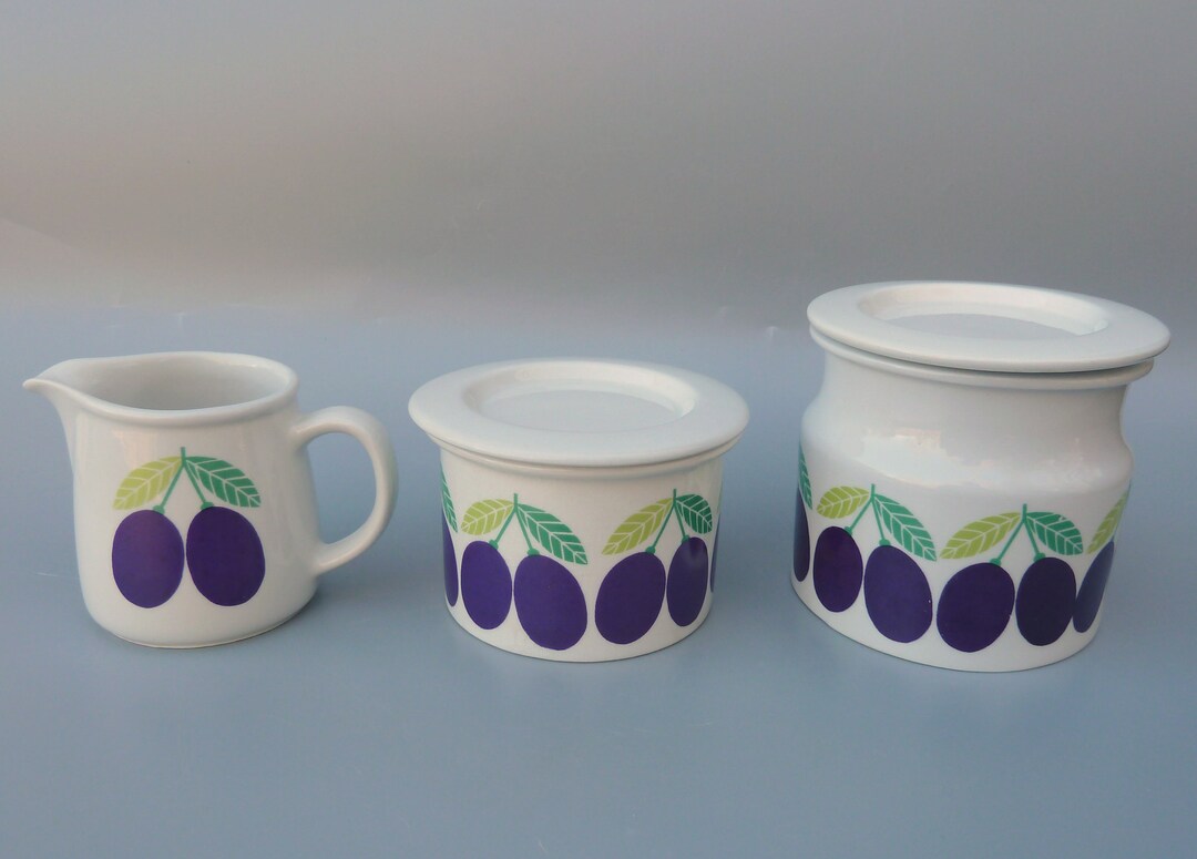 Arabia Pomona Pottery Set,arabia Finland Plums Sugar Creamer, Raija ...