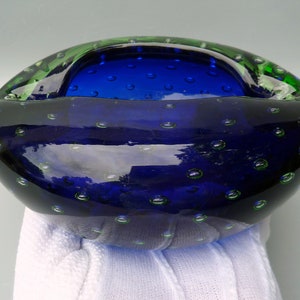 Murano Folded Glass Ashtray,murano Controlled Bubble, Blue & Green ...