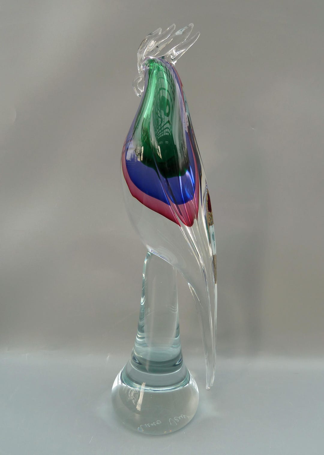 Alberto Tosi Murano Sommerso Glass Cockatoo Sculpture Signed, Murano ...