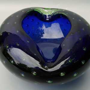 Murano Folded Glass Ashtray,murano Controlled Bubble, Blue & Green ...