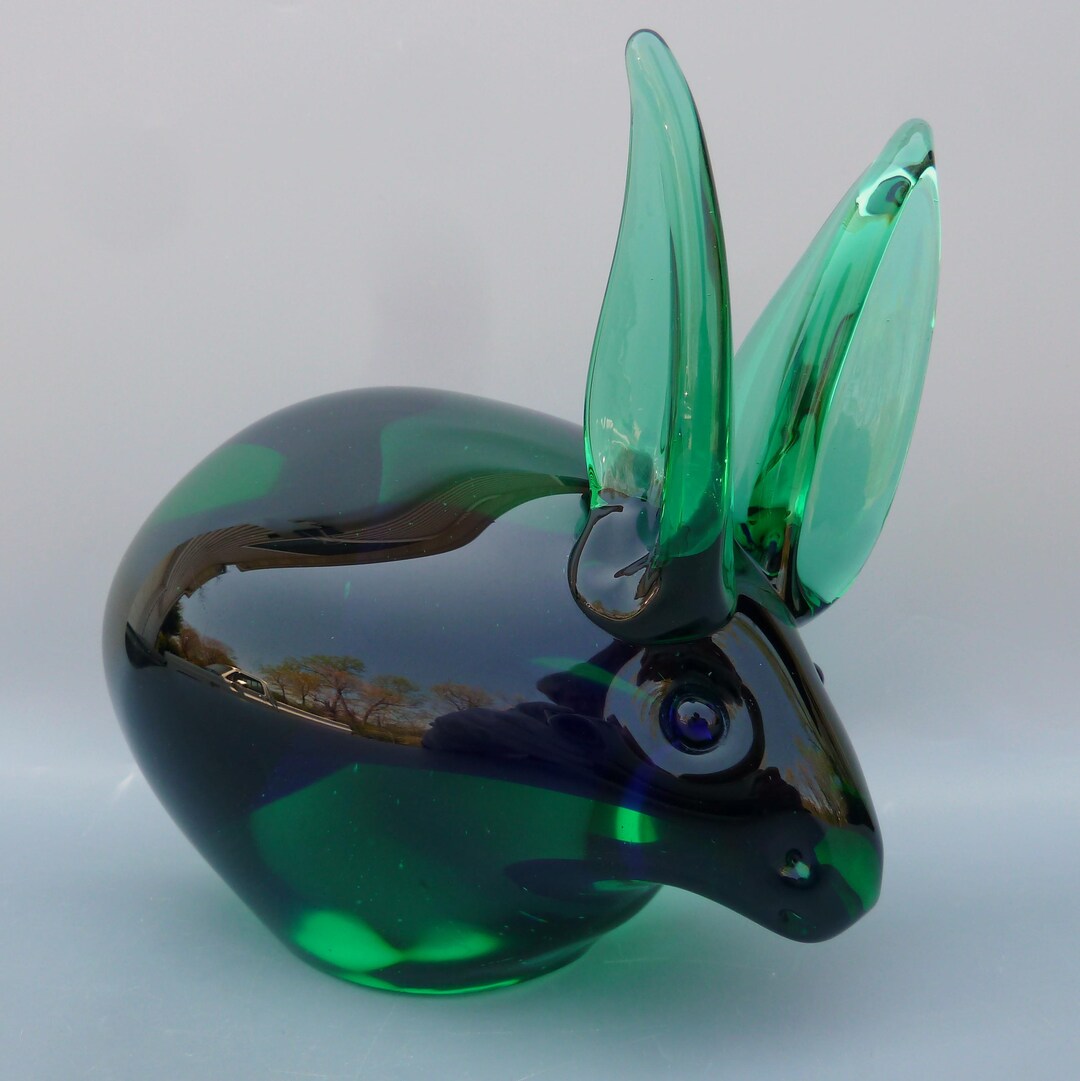 Vintage Murano Sommerso Glass Rabbit Sculpture Bookend, Midcentury ...