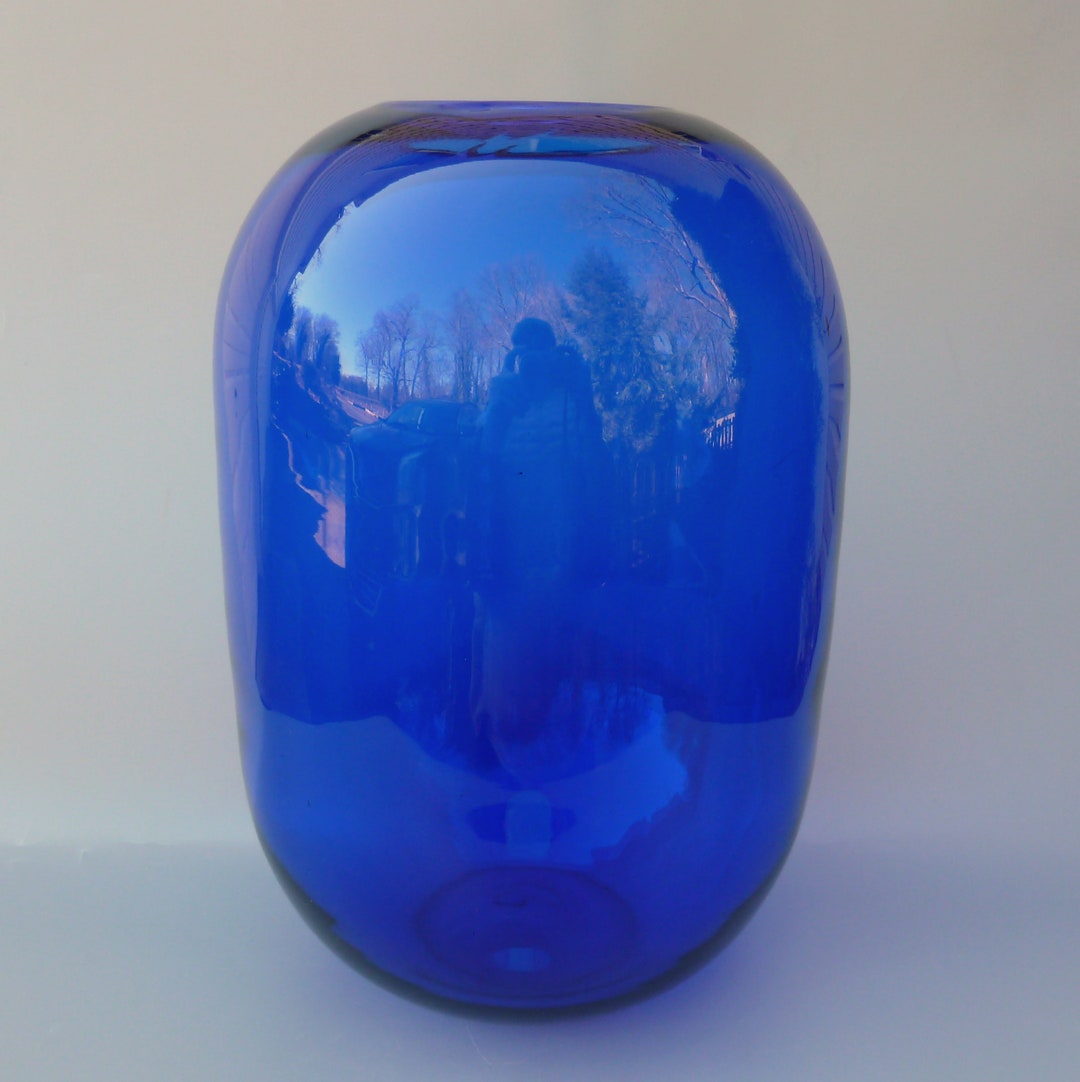 Blenko Glass Vase,blenko Cobalt Blue Vase,large Blenko Glass Pill Vase ...