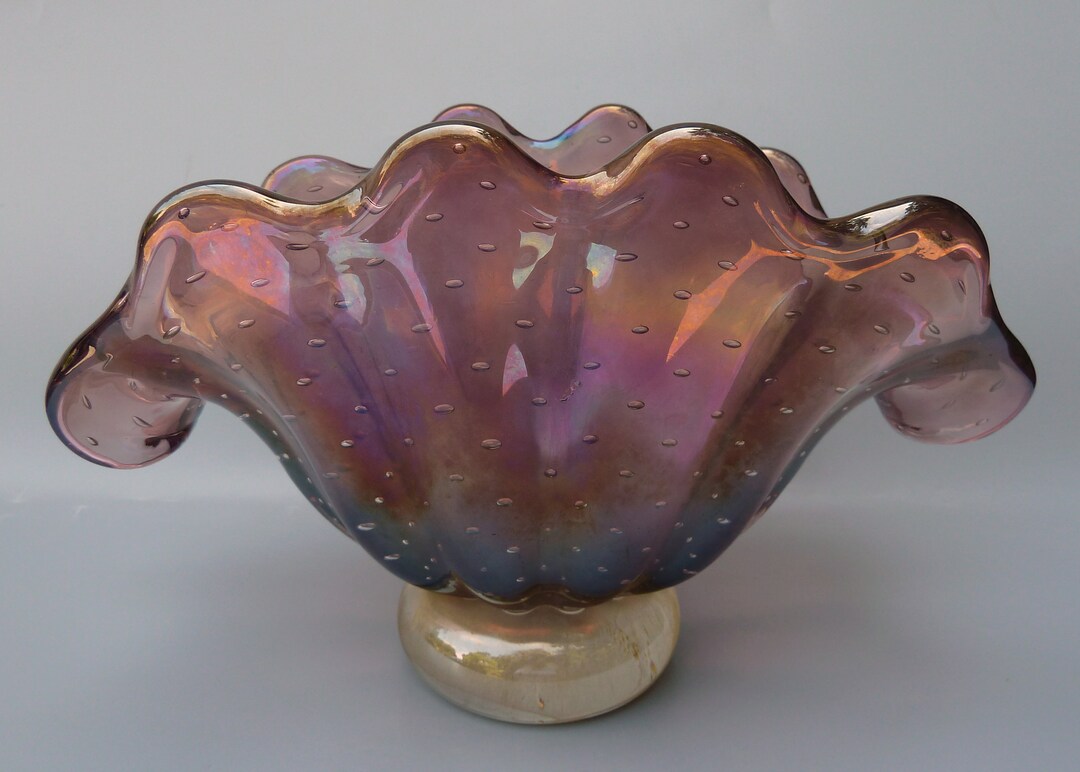 Ercole Barovier Murano Glass Iridato Clam Shell Bowl, Midcentury ...