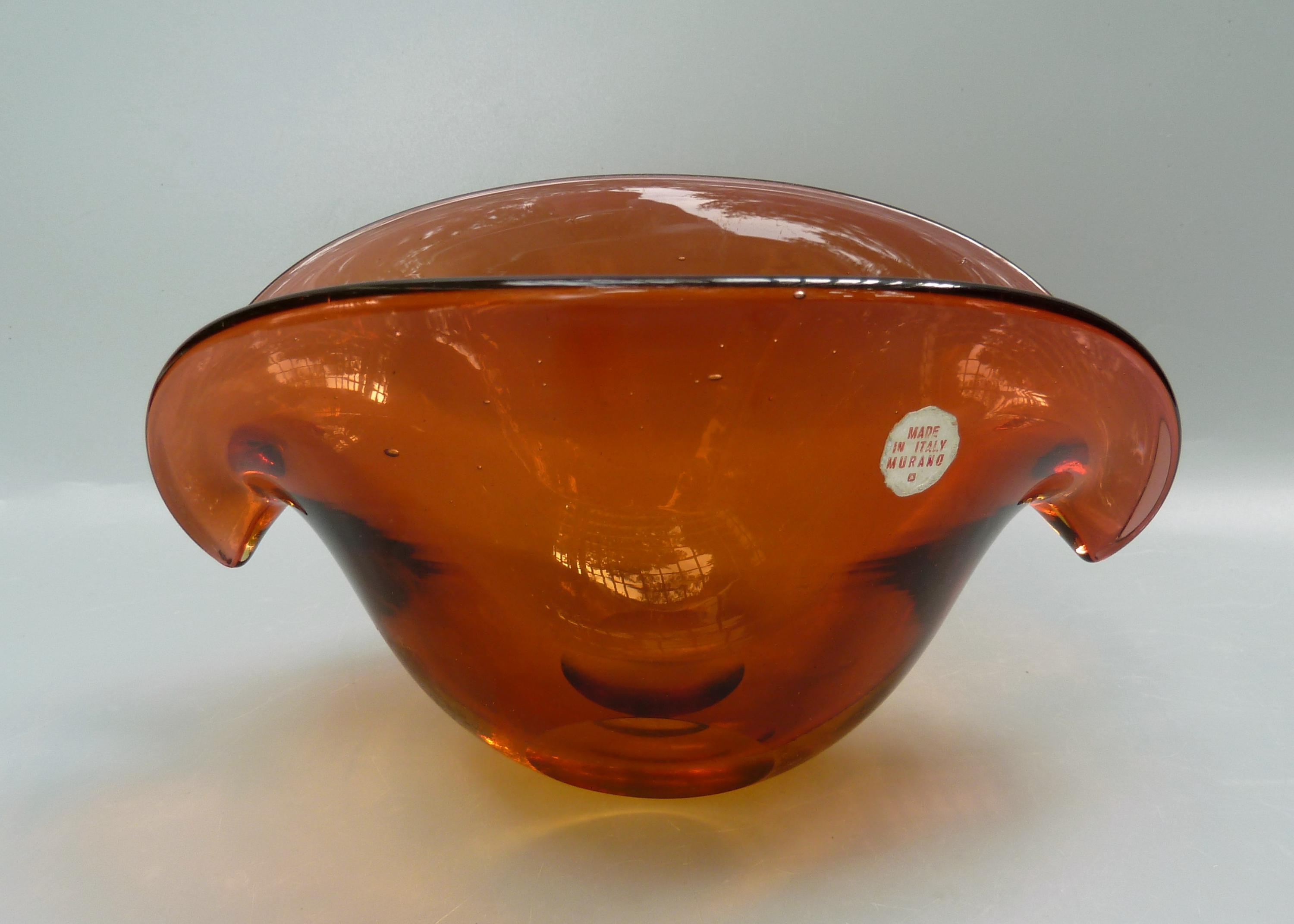 Vintage Seguso Dalla Venezia Amber Glass Clam Shaped Bowl, Midcentury ...