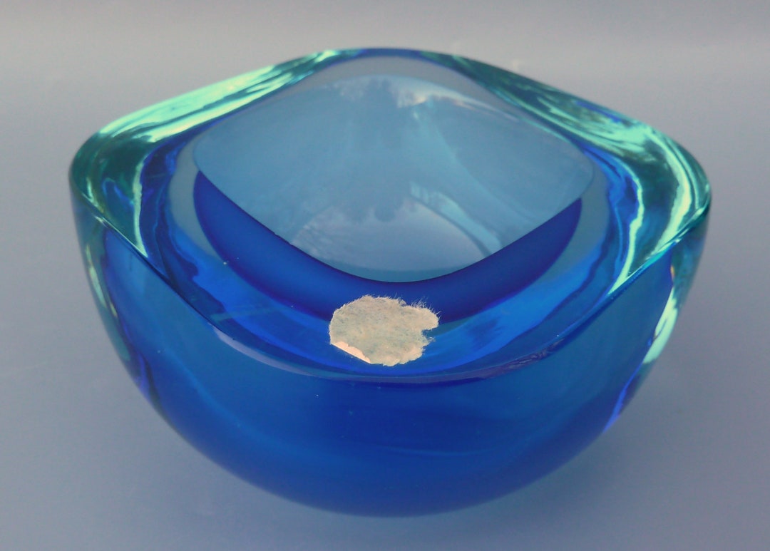 Vintage Murano Glass Geode Bowl, MCM Cobalt and Turquoise Sommerso ...