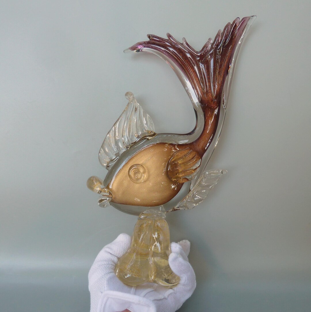 Seguso Murano Sommerso Glass Fish With Label, Murano Glass Fish ...