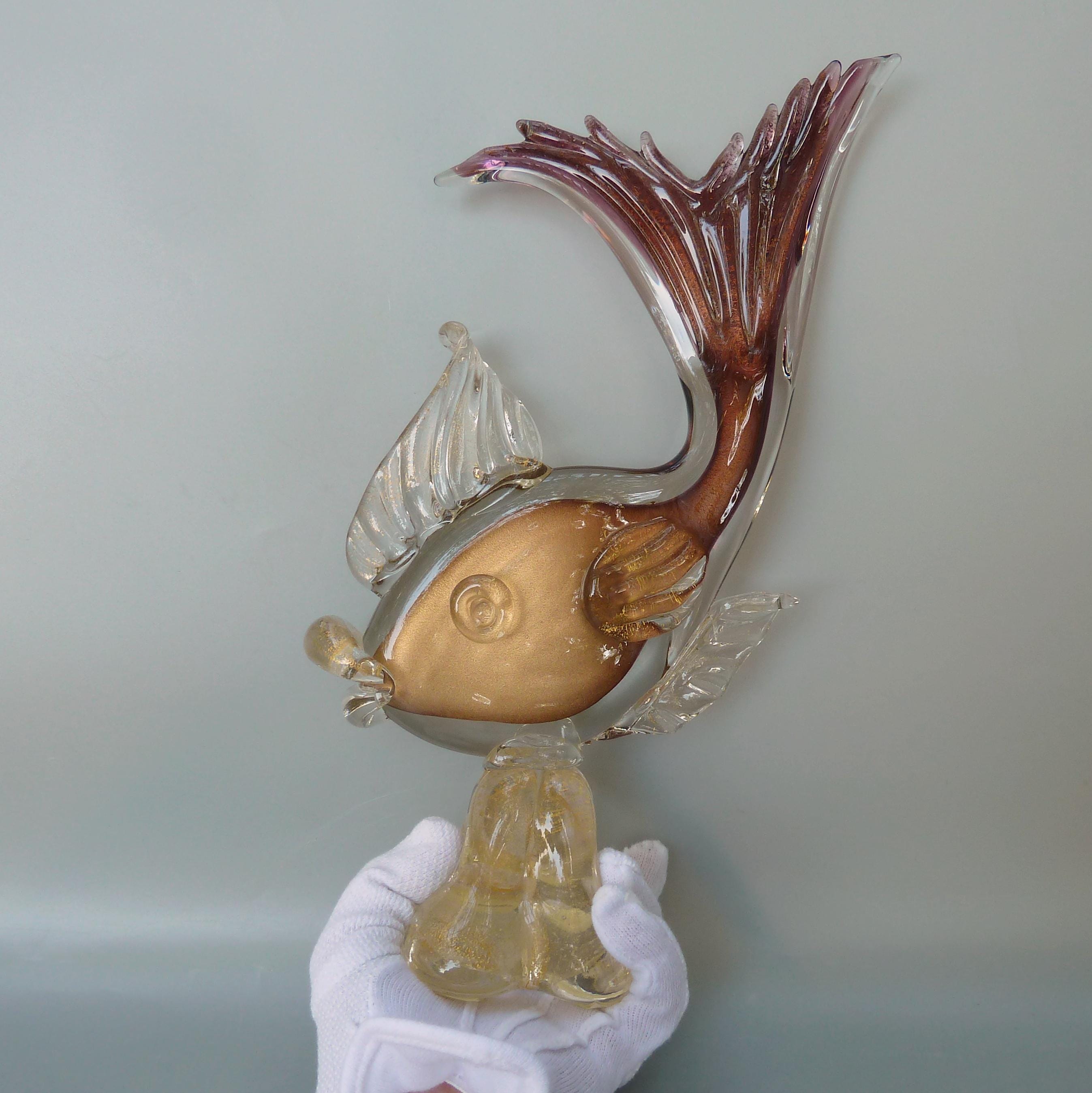 Vintage Archimede Seguso Murano Glass Fish With Label, Midcentury ...
