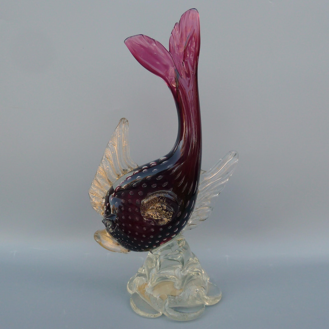 Seguso Murano Glass Fish Sculpture With Label, Midcentury Venetian ...