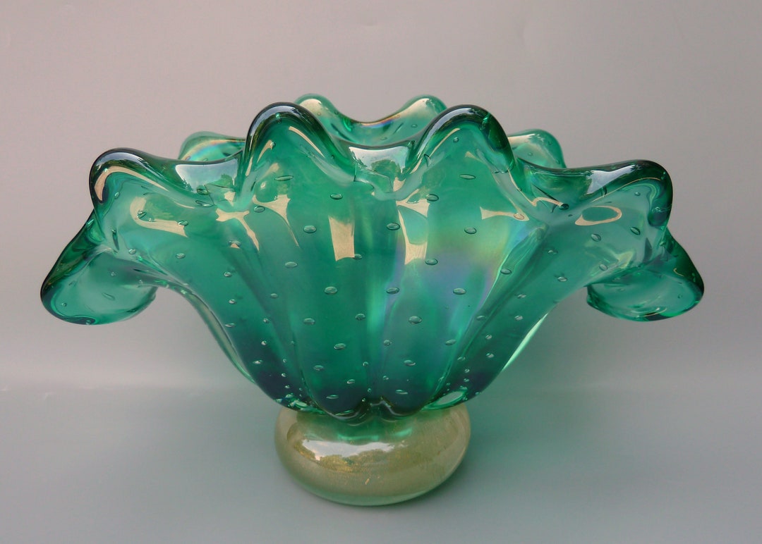 Ercole Barovier Murano Glass Iridato Clam Shell Bowl, Midcentury ...