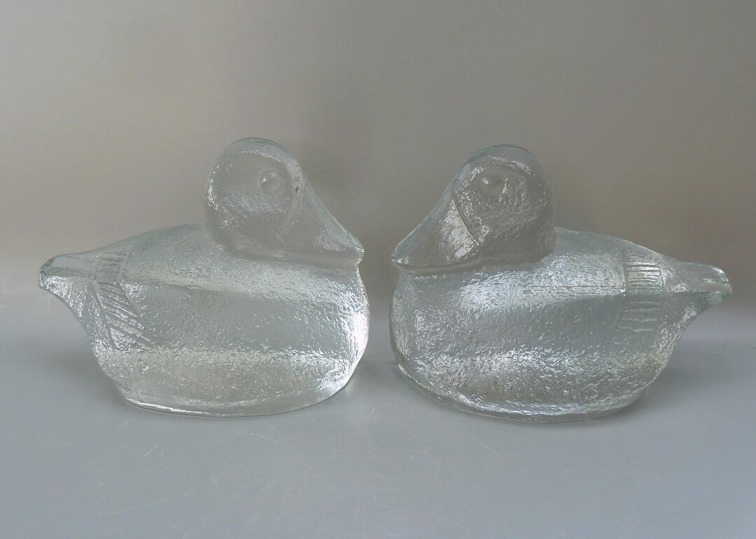 Vintage MCM Blenko Clear Glass Duck Bookends #822, Don Shepherd Design ...