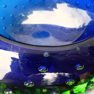 Murano Folded Glass Ashtray,murano Controlled Bubble, Blue & Green ...