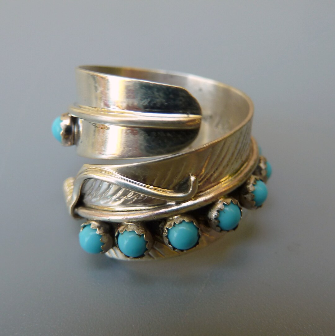 Snake Eye Turquoise Ring, Zuni Turquoise Feather Ring, Native American ...