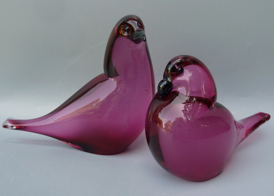 Formia Murano Glass Dove Figurines Pair, Murano Glass Bird Sculptures ...