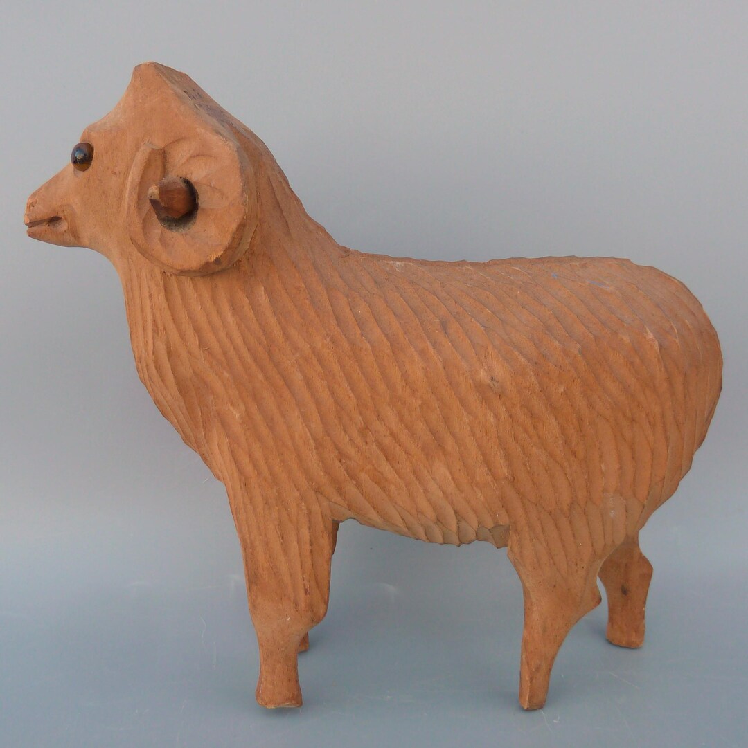 Vintage Huggler Style Hand Carved Wood Ram Figurine, Brienz Swiss Wood ...