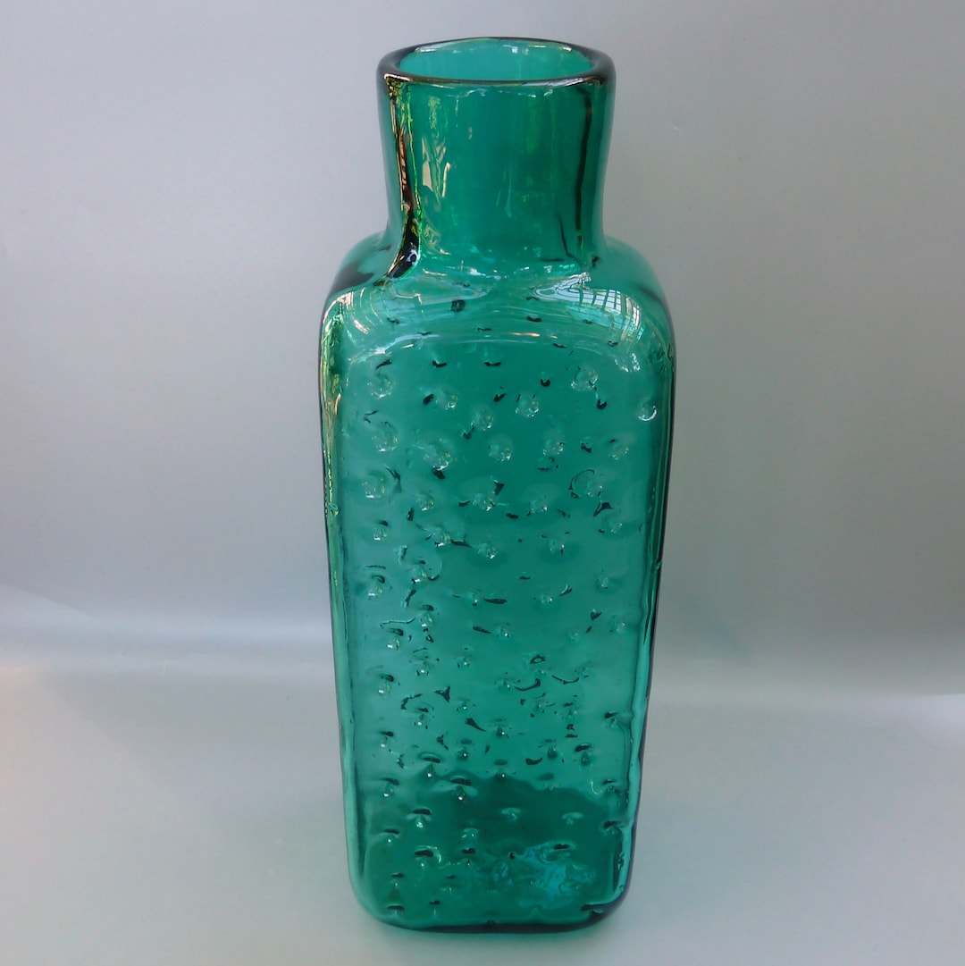 Blenko Dimple Floor Vase, Blenko Teal Glass Vase, Hank Adams Vase, Hank ...