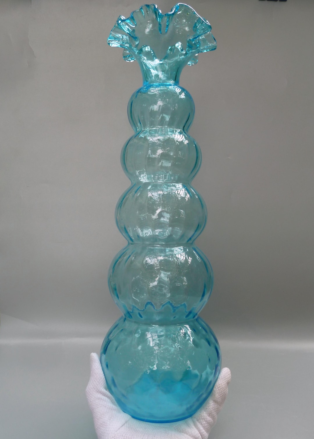 Empoli Art Glass Gourd Vase, Blue Italian Blown Glass Gurgle Vase ...