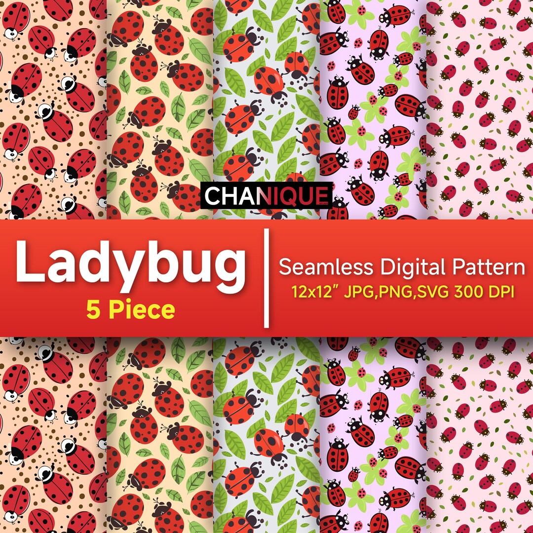 Cute Ladybug Seamless Pattern - 5 JPG, PNG, SVG - Instant Download ...