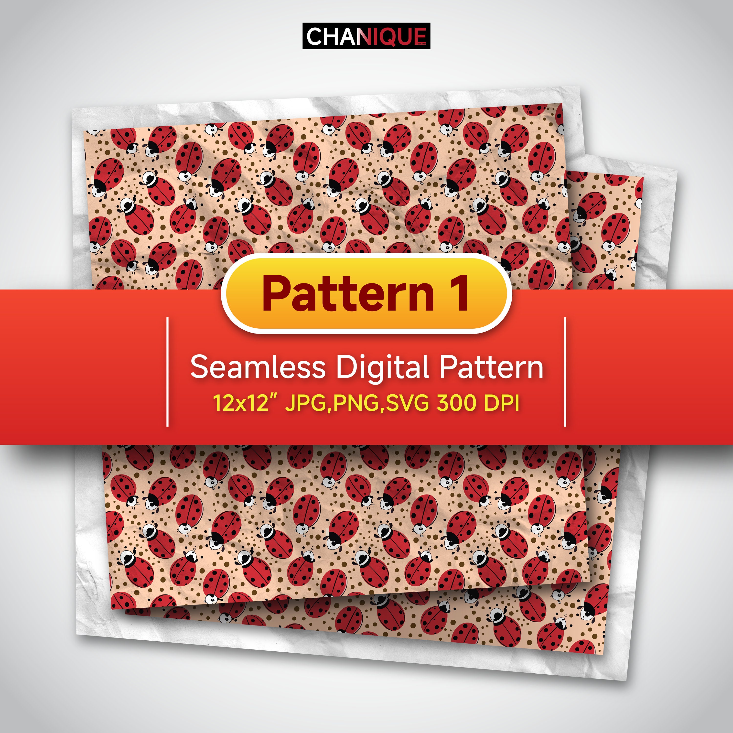 Cute Ladybug Seamless Pattern - 5 JPG, PNG, SVG - Instant Download ...