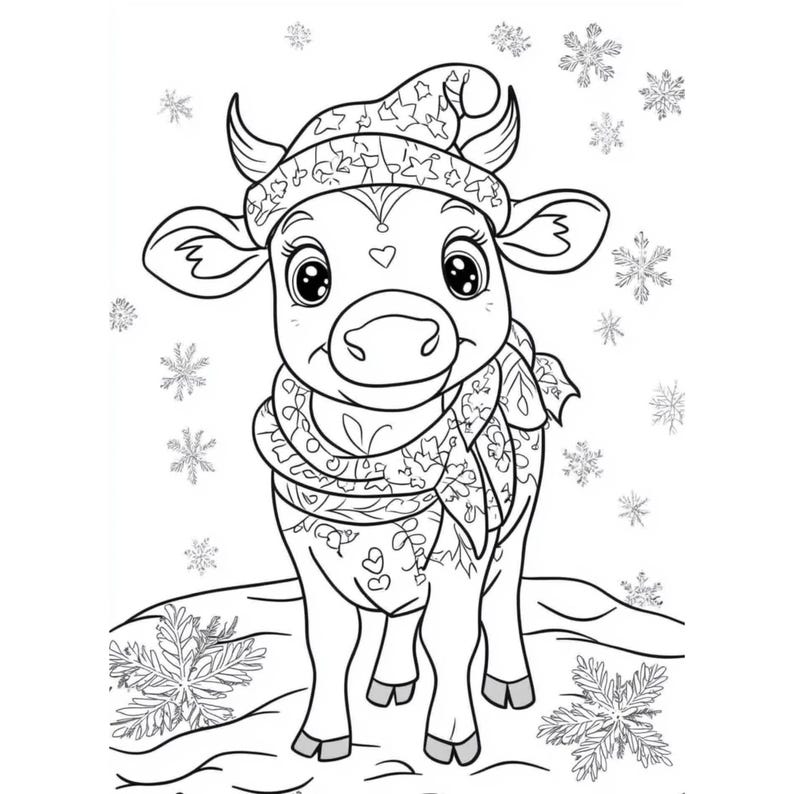 101 Cute Cow Christmas Coloring Pages Printable PDF | Festive Farm ...