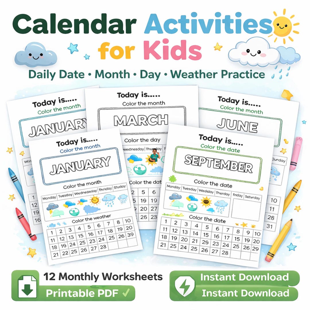 Calendar Activities for Kids Printable | Monthly Calendar Worksheets ...
