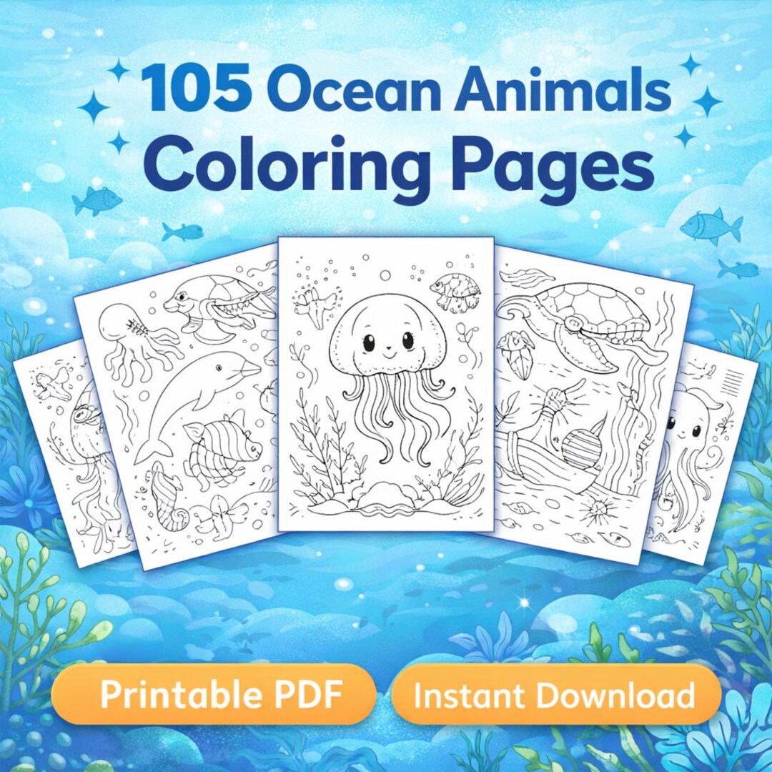 105 Sea Life Coloring Pages Printable PDF | Cute Ocean Animals Coloring ...