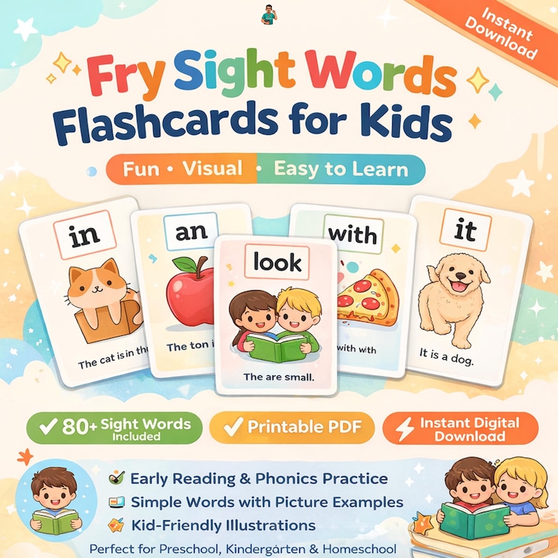 Fry Sight Words Flashcards Printable, Learn to Read Cards for Kids ...