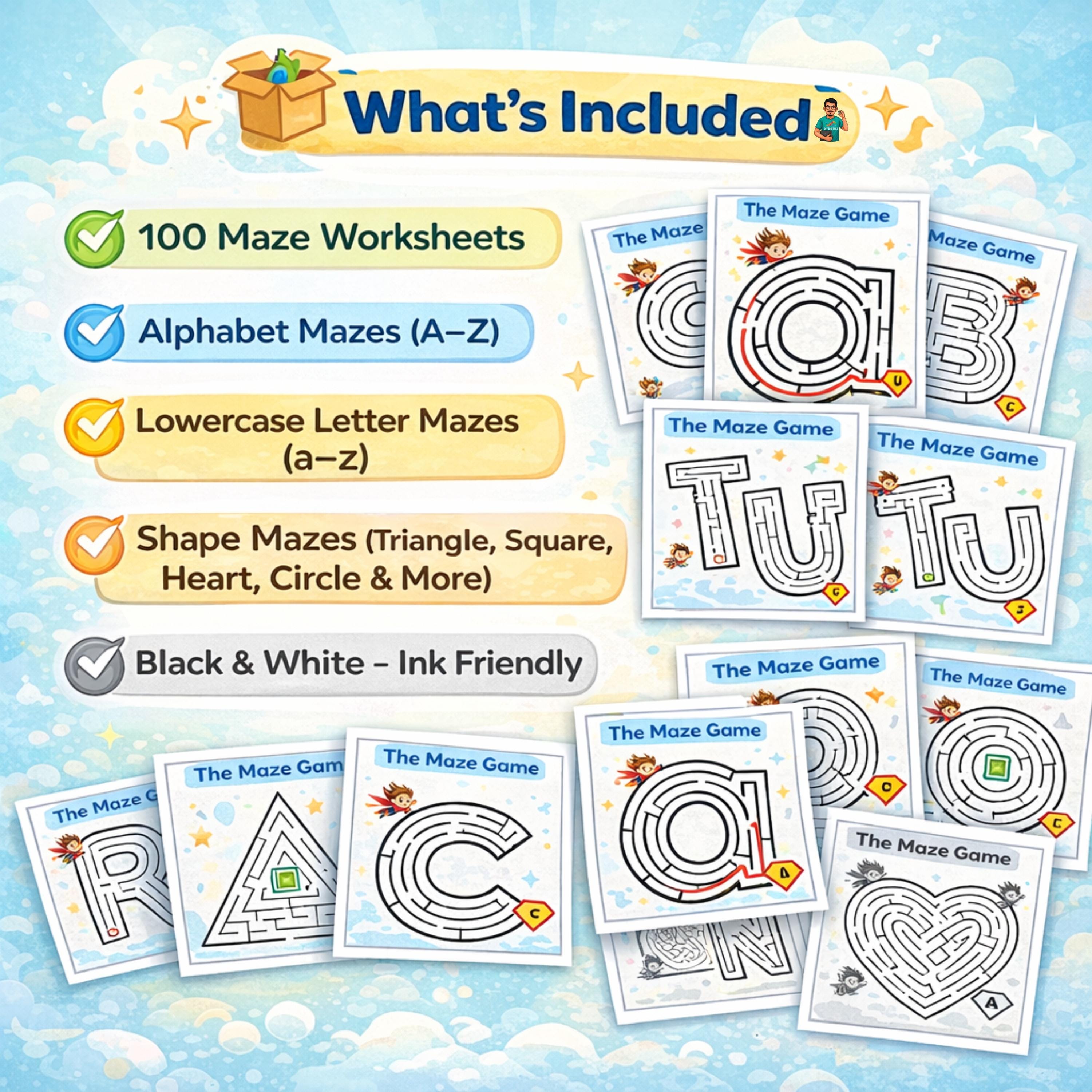 100 Maze Worksheets for Kids | Alphabet & Shape Mazes | Preschool ...