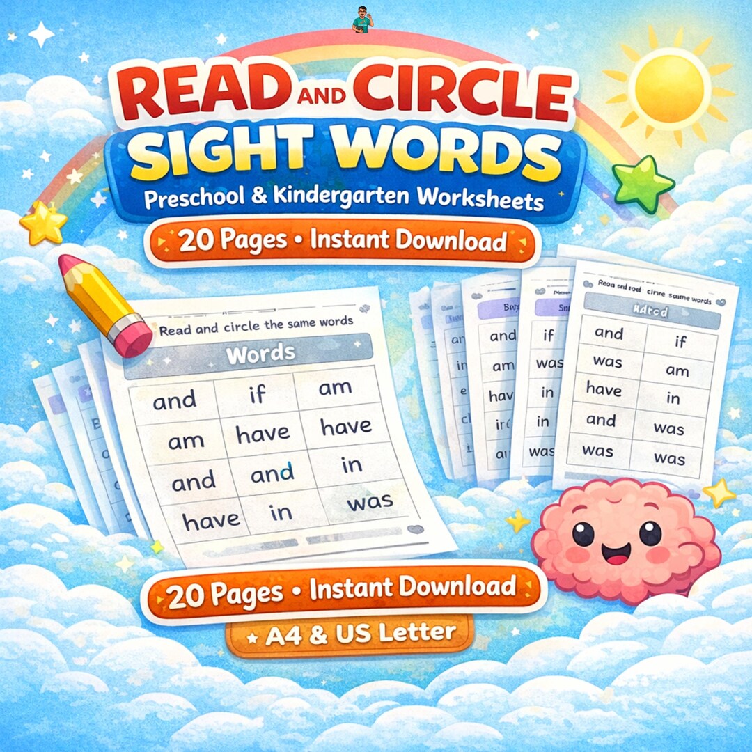 Read and Circle Sight Words Worksheets | Preschool & Kindergarten ...
