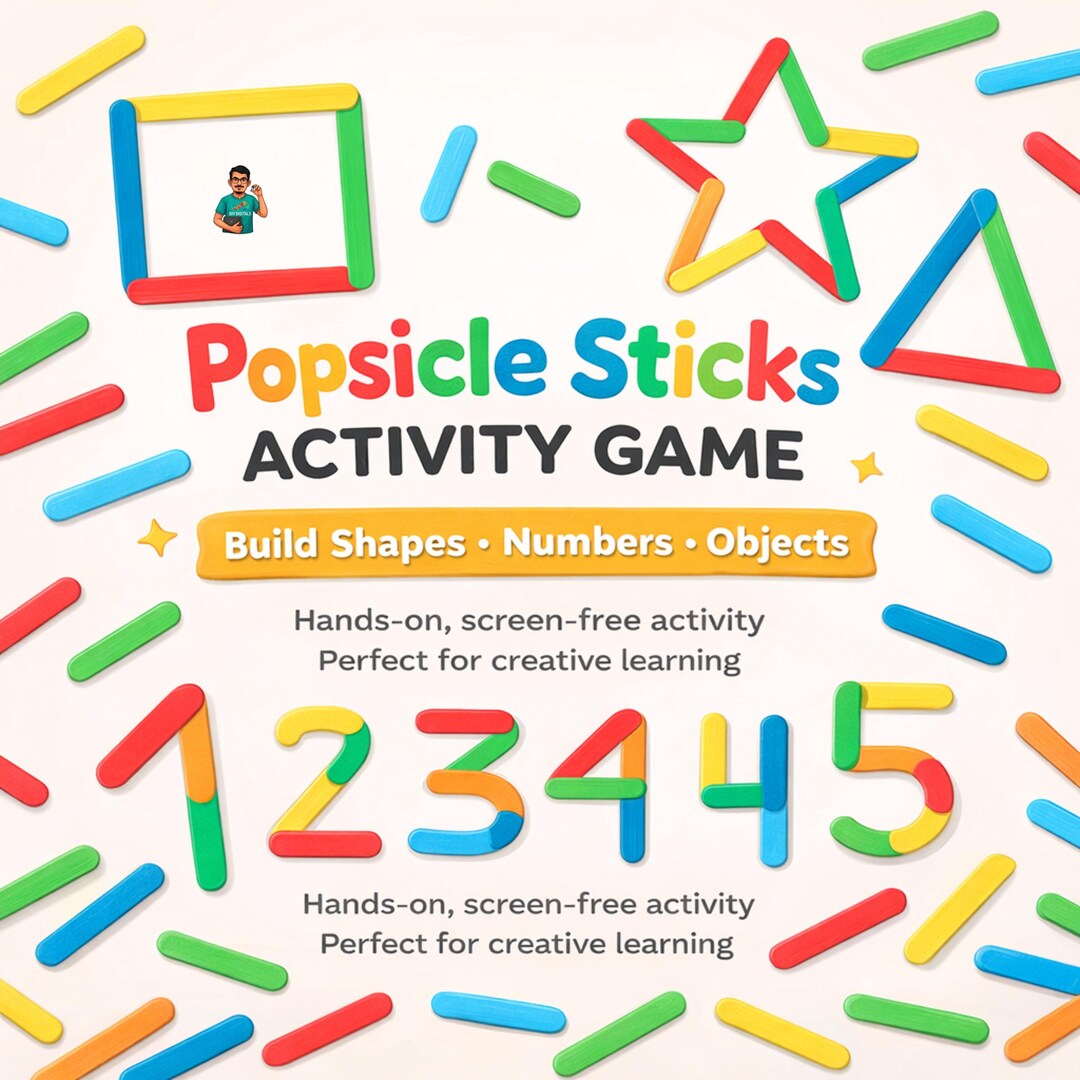Popsicle Sticks Activity Game | Shapes & Numbers Building Cards | Hands ...