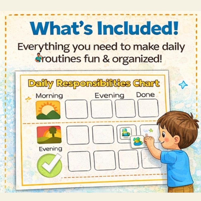 Daily Responsibilities Chart for Kids | Printable Chore Chart With ...