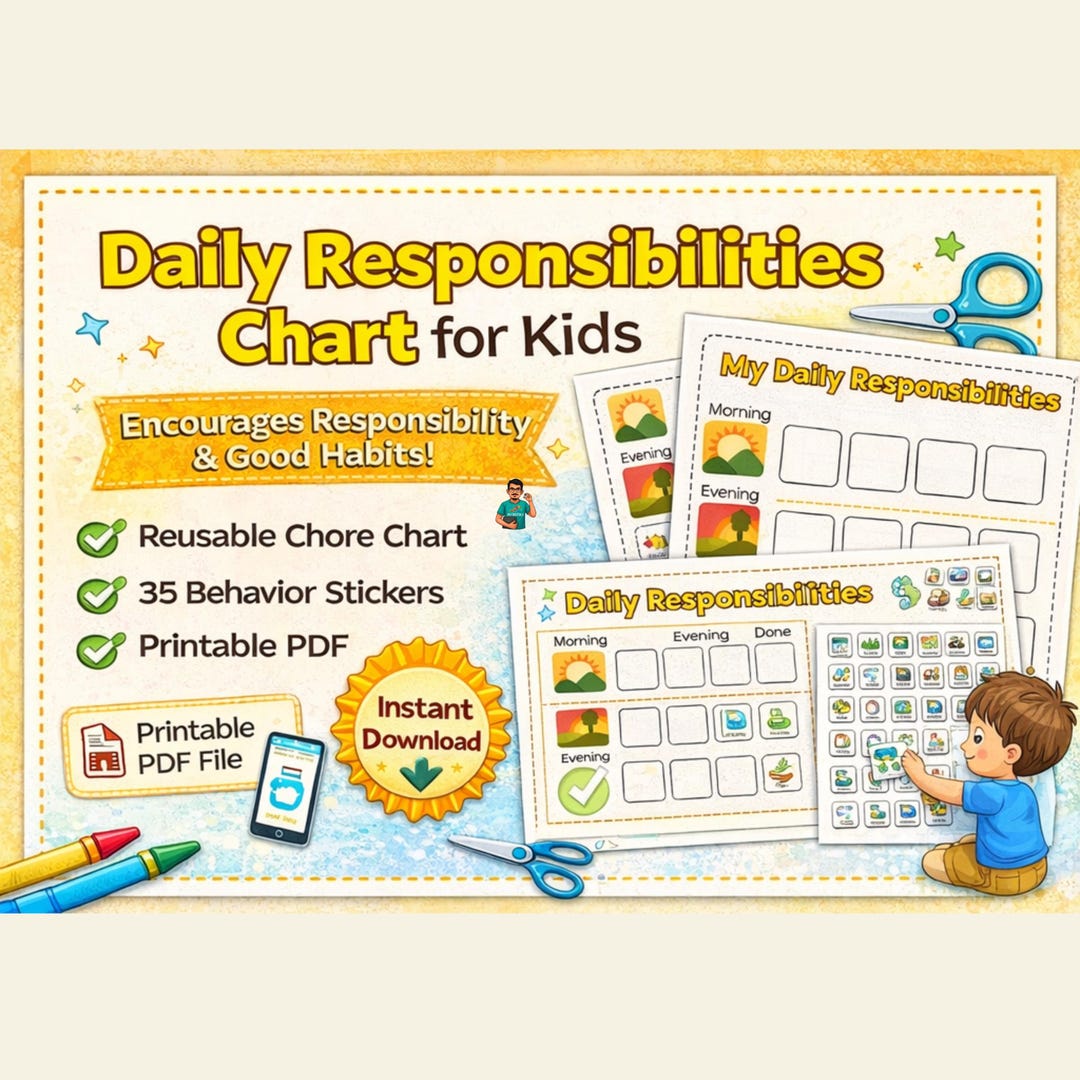 Daily Responsibilities Chart for Kids | Printable Chore Chart With ...