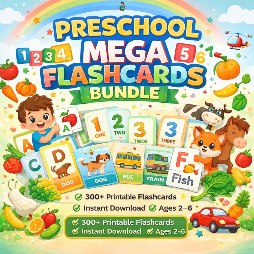 Preschool Mega Flashcards Bundle Printable PDF | Alphabet Numbers ...