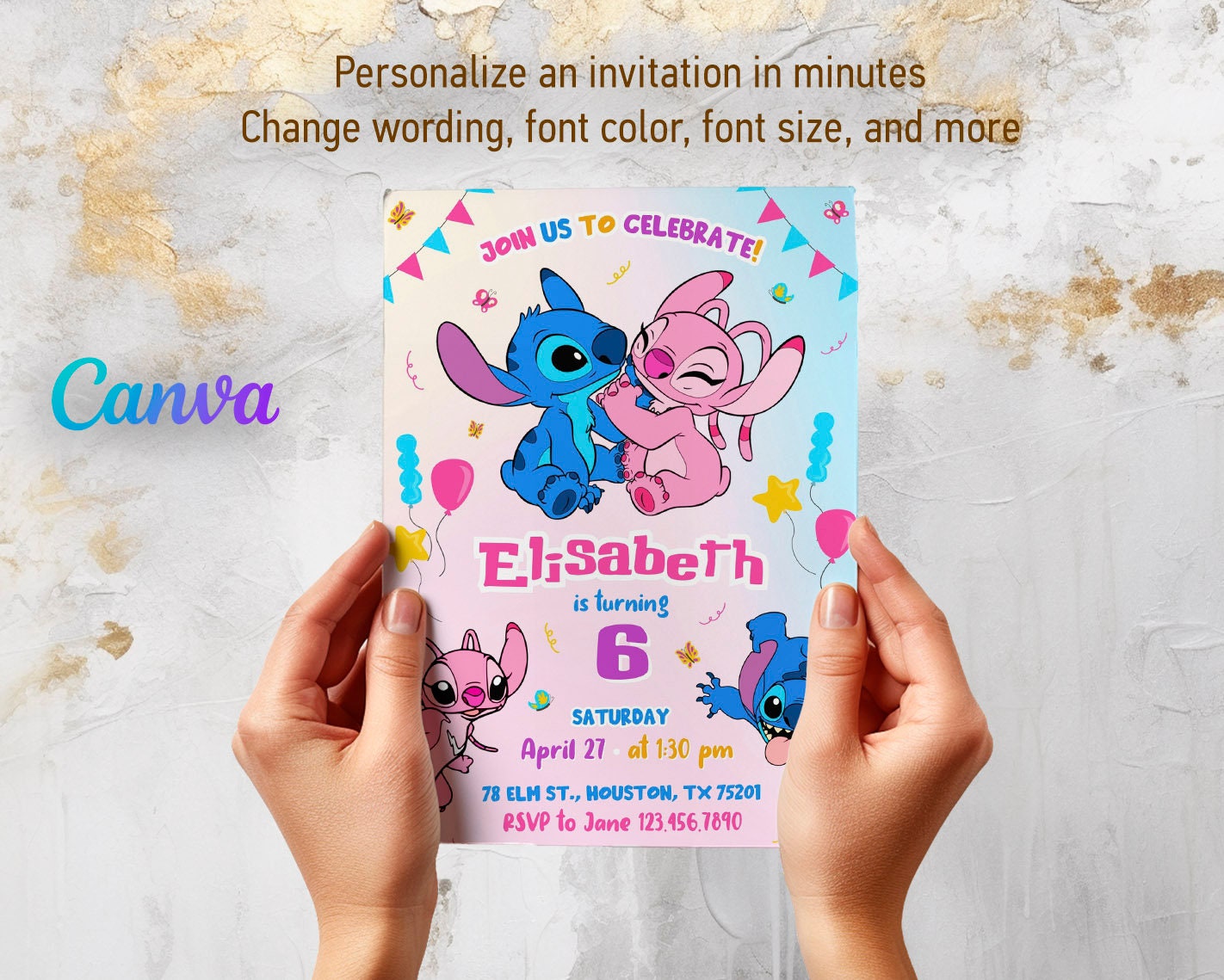 Printable Stitch Birthday Invitation Template, Editable Stitch Girls ...