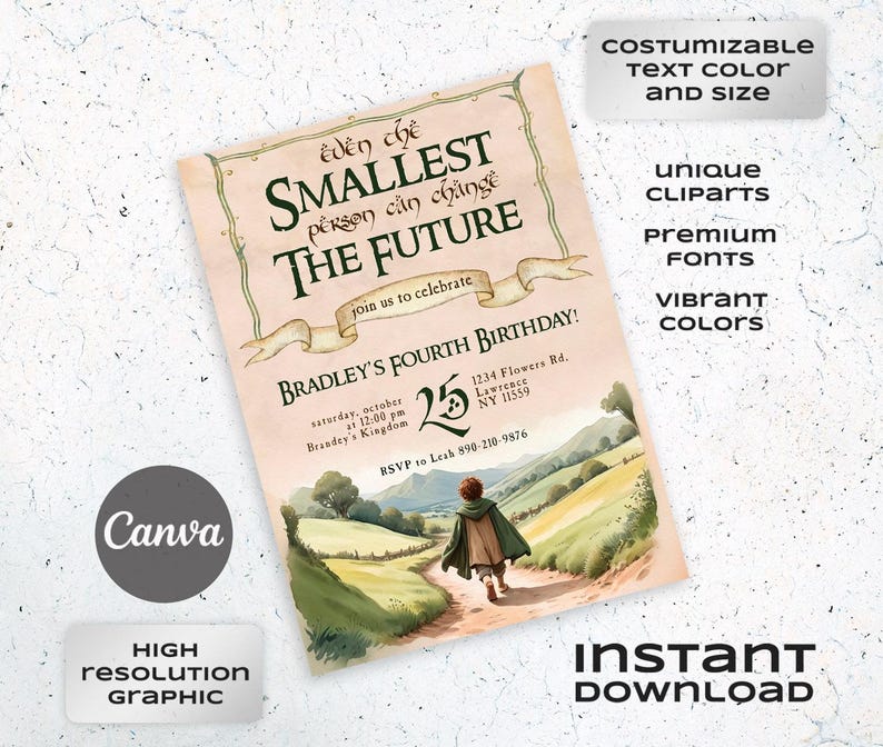 Hobbit Birthday Invitation, Printable Shir Invite, LOR Party Invite ...