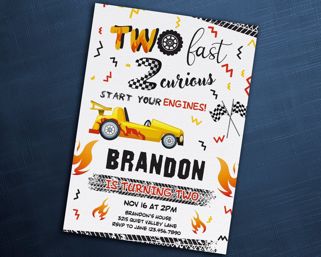 Printable TWO Fast Birthday Invitation, Watercolor Race Car Birthday ...