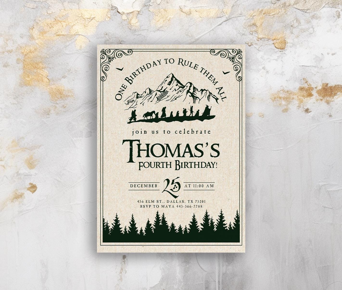 Lord of the Ring Birthday Invitation, Printable Shir Invite, Hobbit ...