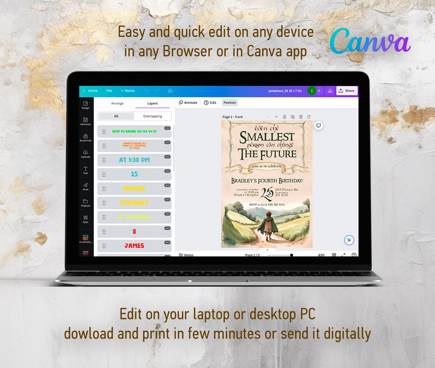 Hobbit Birthday Invitation, Printable Shir Invite, LOR Party Invite ...