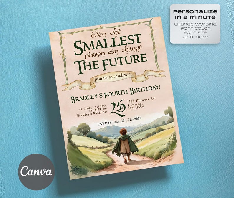 Hobbit Birthday Invitation, Printable Shir Invite, LOR Party Invite ...