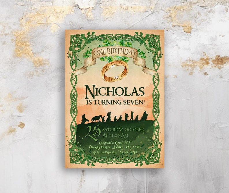 Lord of the Ring Birthday Invitation, Printable Shir Invite, Hobbit ...