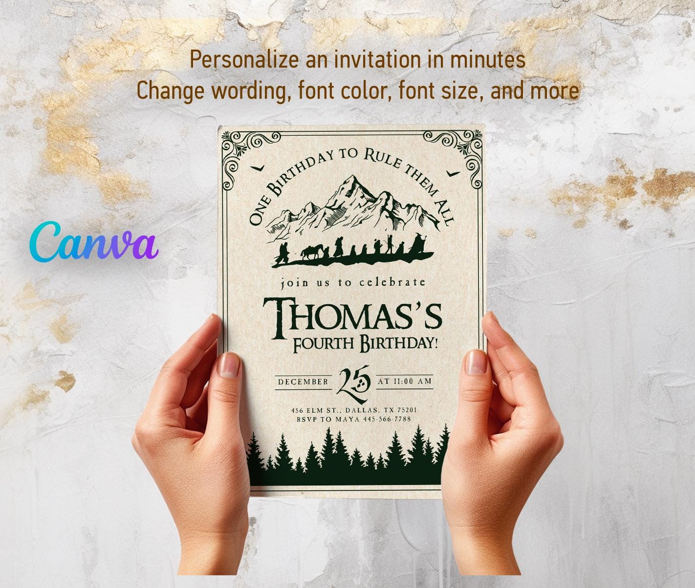 Lord of the Ring Birthday Invitation, Printable Shir Invite, Hobbit ...