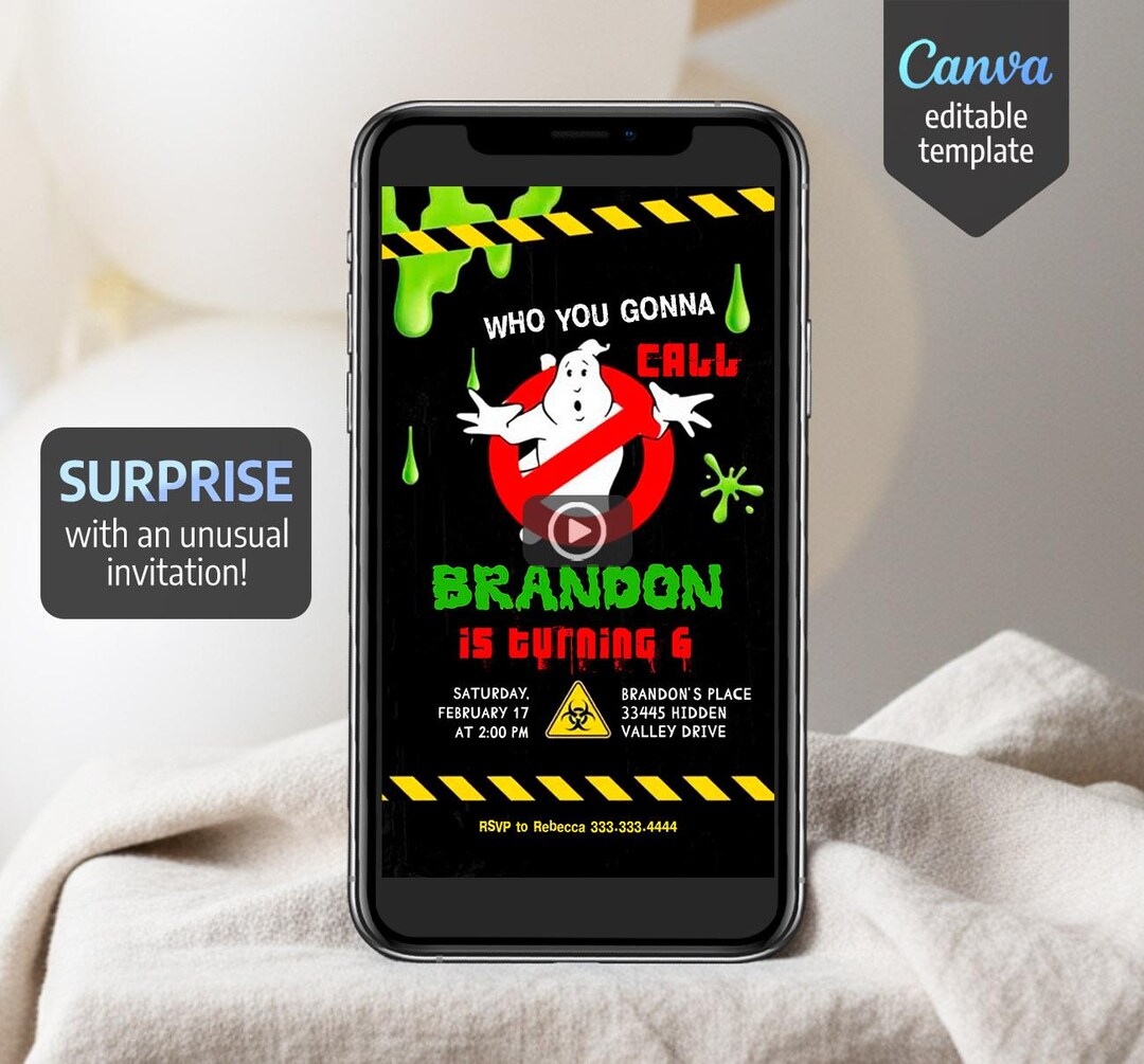 Ghostbusters Birthday Animated Invitation, Editable Video Template ...