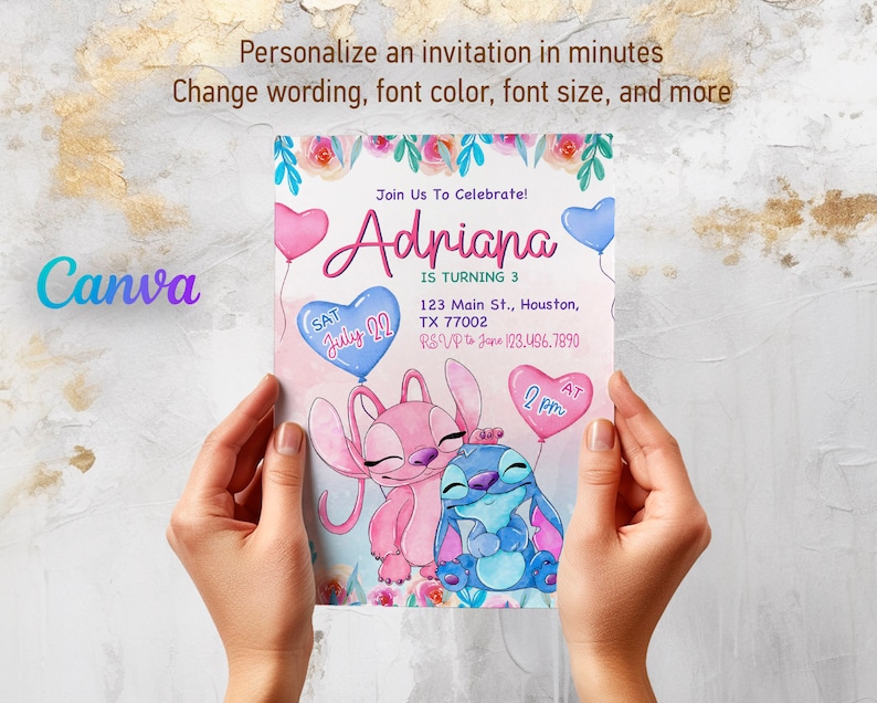 Printable Stitch Birthday Invitation Template, Editable Stitch Girls ...