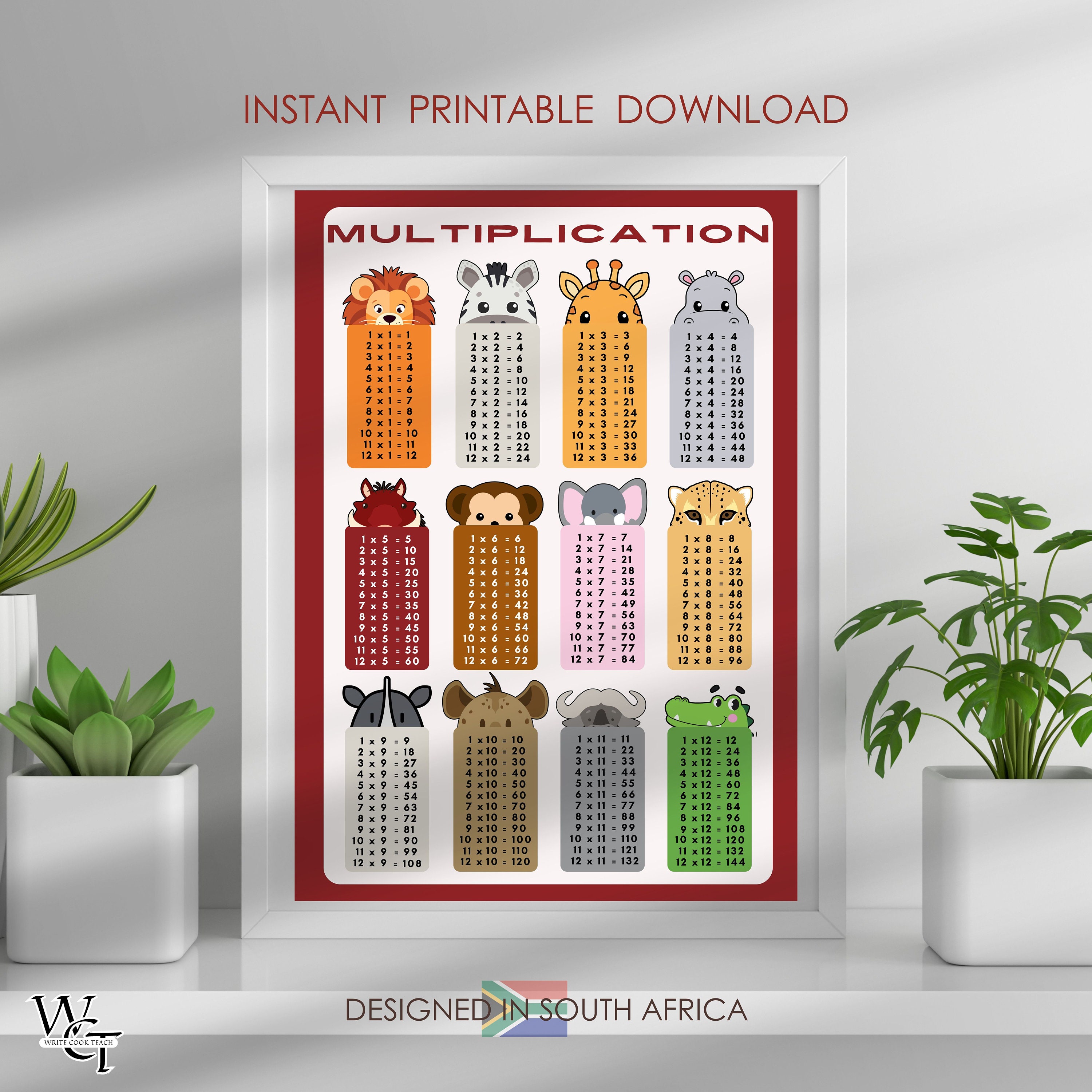 Multiplication & Division Tables Bundle Charts With African Animals ...